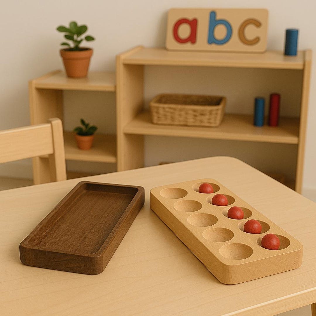 Double-sided Wooden Ten Frame Math Manipulative Tray Montessori ...