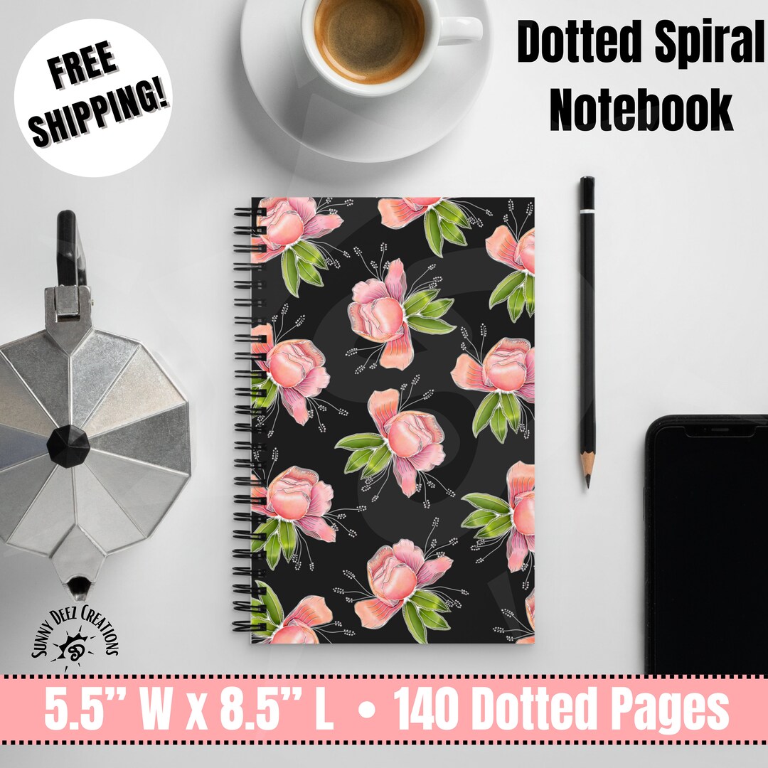 Dot Grid Journal and Watercolor Flowers, Floral Design Notebook Cover ...