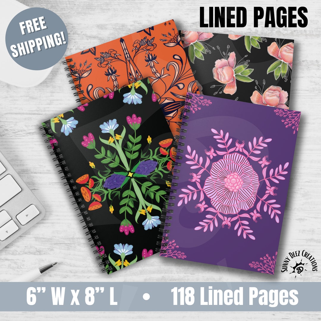 Pink Floral Spiral Notebook, Floral Print Daily Journal, Peony ...