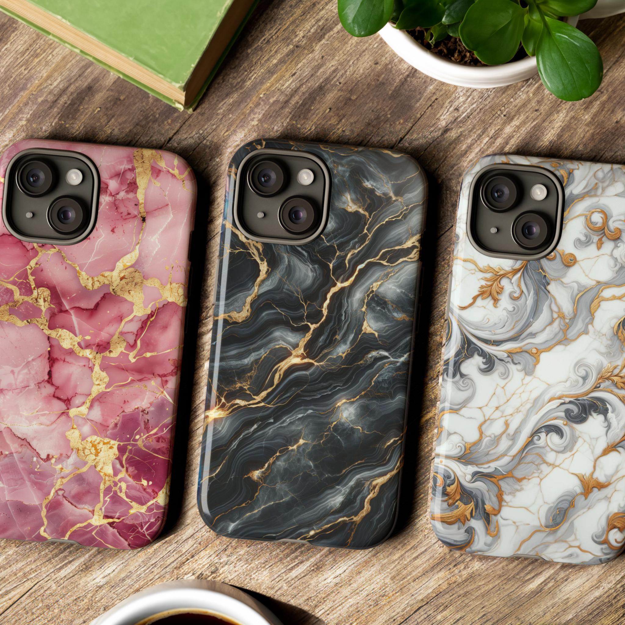 Dark, White and Pink Marble Phone Cases | Gold and Silver Vein Variants ...