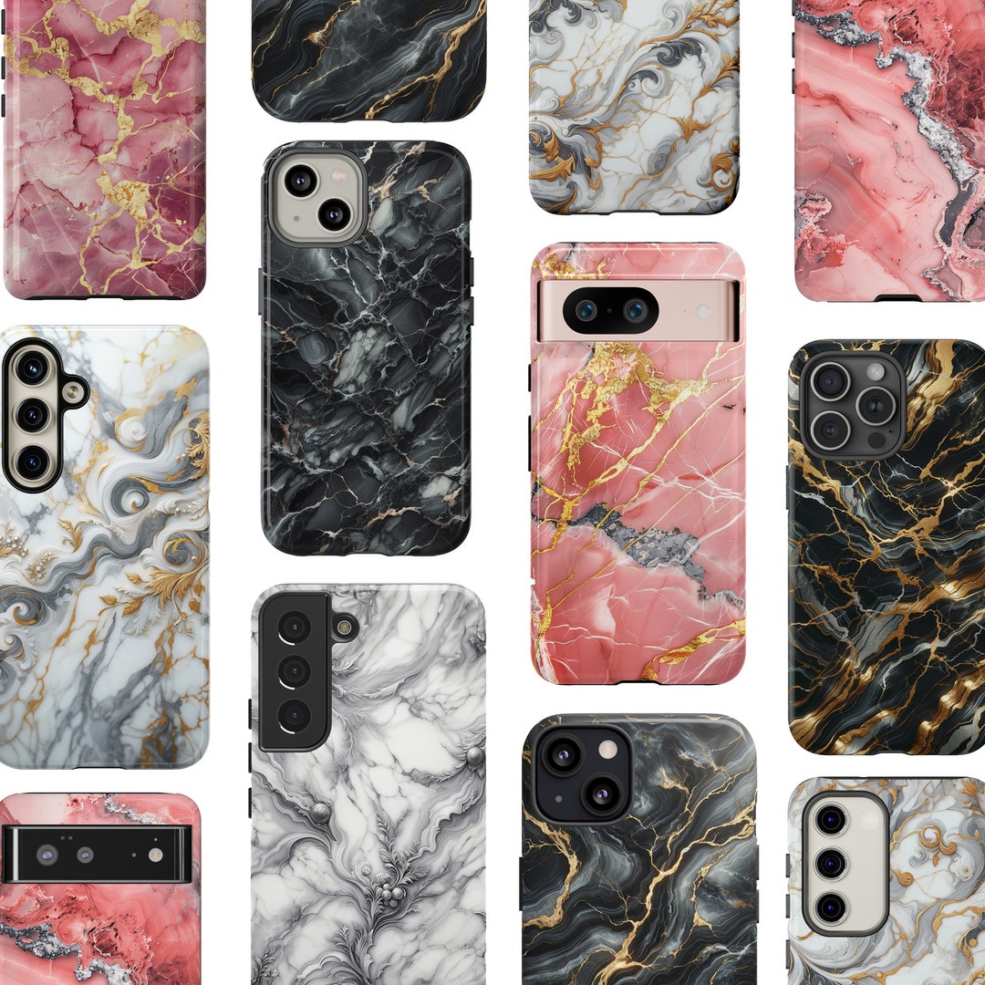 Dark, White and Pink Marble Phone Cases Gold and Silver Vein Variants ...