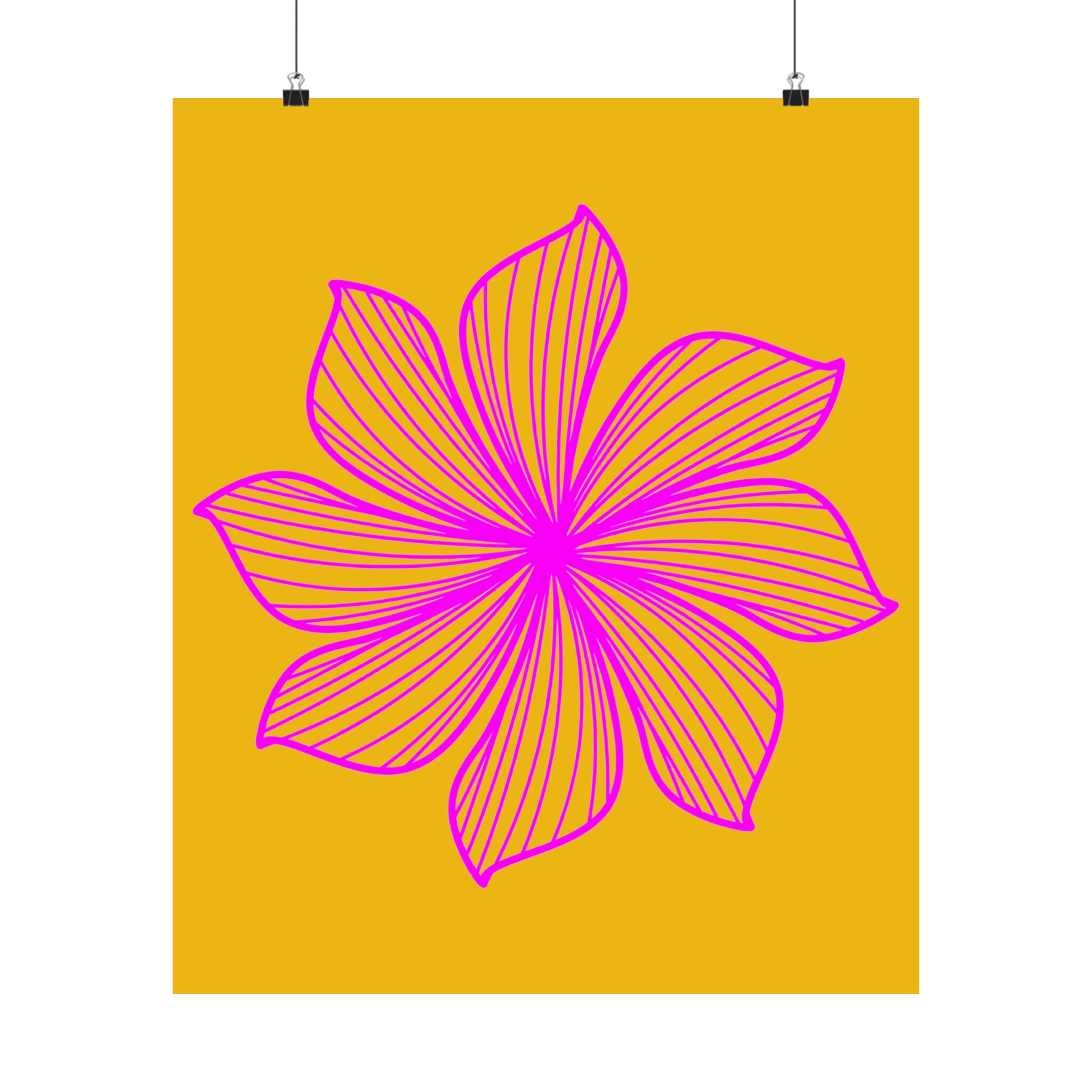 Bright Pink Neon Pink Abstract Graphic Flower on Yellow Goldenrod ...