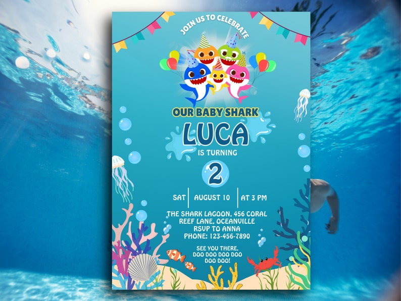 Baby Shark Birthday, Baby Shark Editable Invitation, Baby Shark Digital ...
