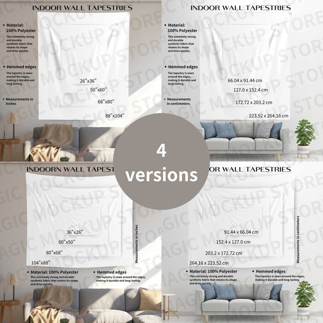 Wall Tapestries Size Chart Mockup, Tapestry Mockup Size Chart ...