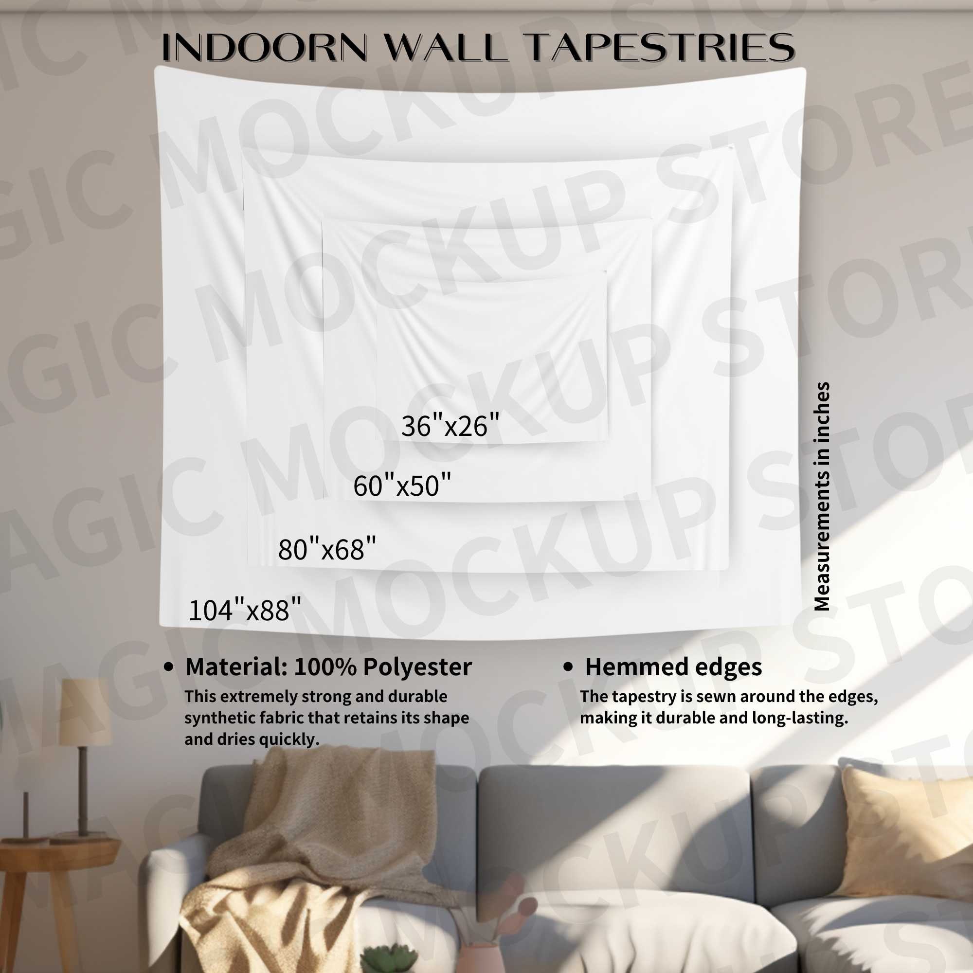 Wall Tapestries Size Chart Mockup, Tapestry Mockup Size Chart ...