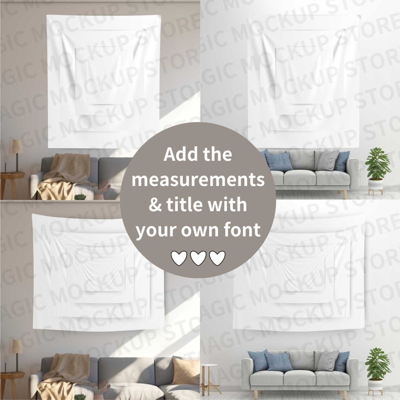 Wall Tapestries Size Chart Mockup, Tapestry Mockup Size Chart ...