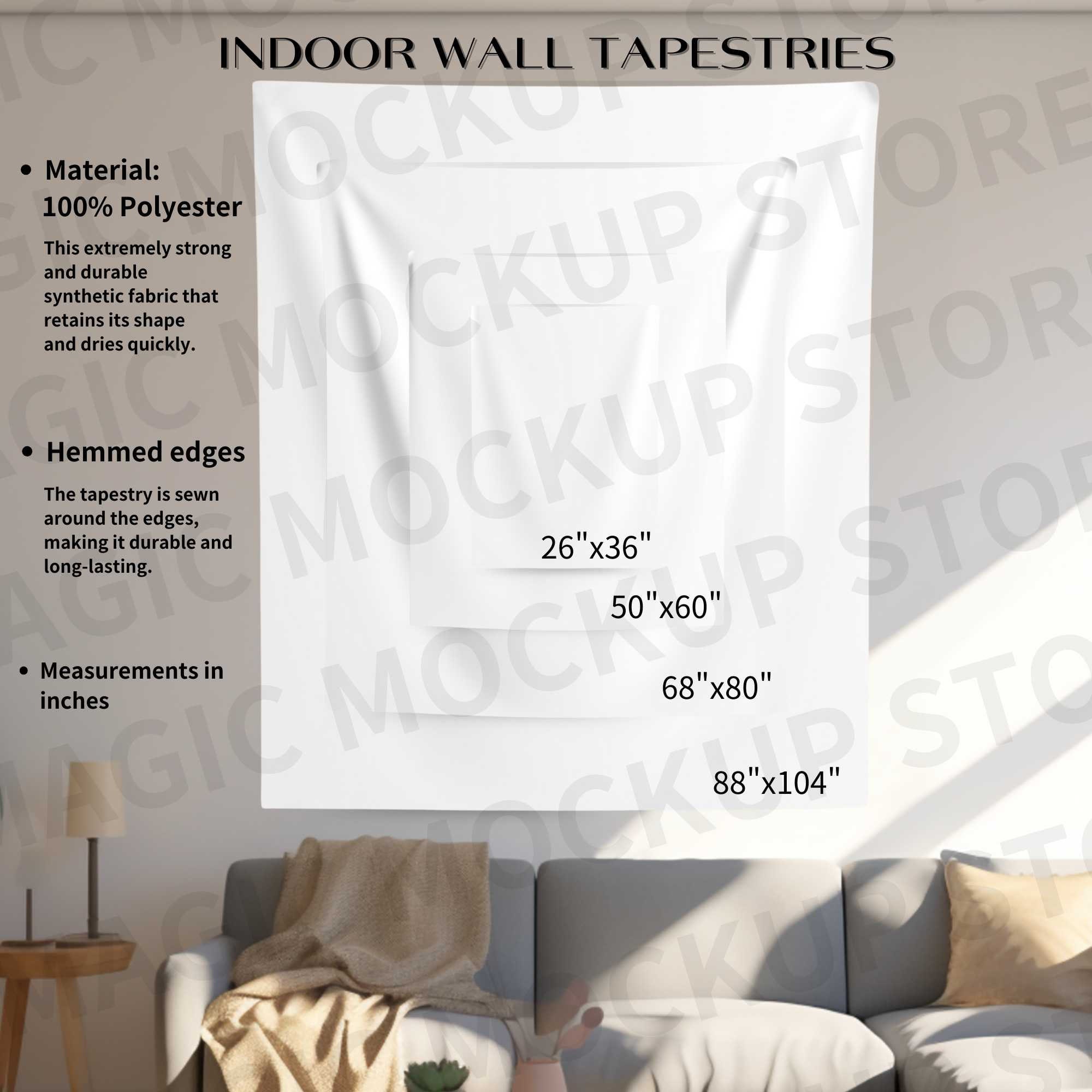Wall Tapestries Size Chart Mockup, Tapestry Mockup Size Chart ...