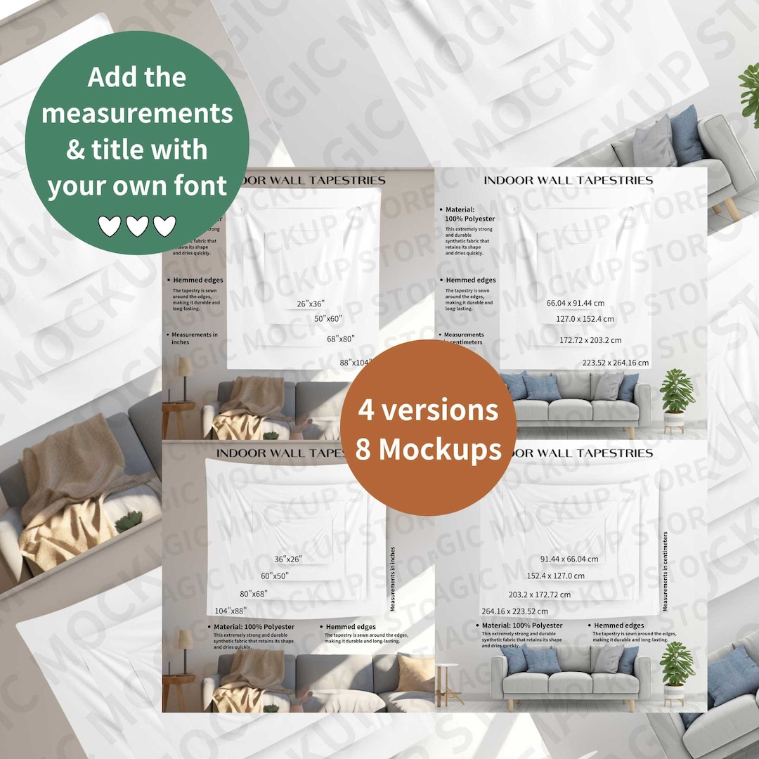 Wall Tapestries Size Chart Mockup, Tapestry Mockup Size Chart ...