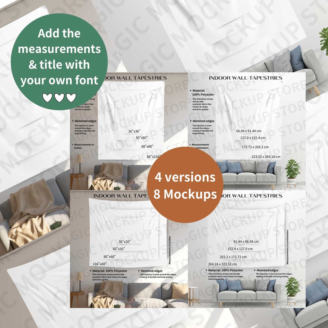 Wall Tapestries Size Chart Mockup, Tapestry Mockup Size Chart ...