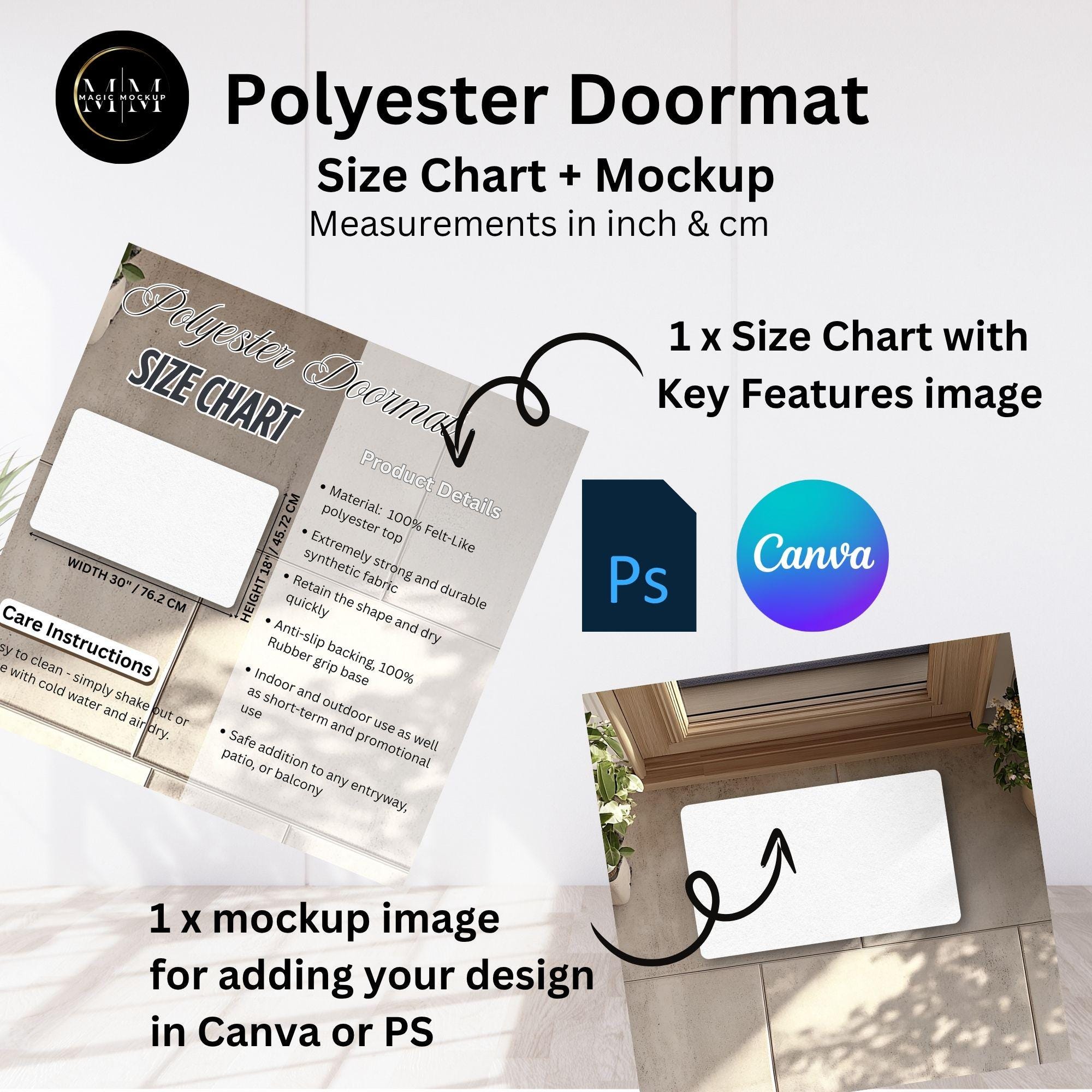 Polyester Doormat Size Chart Mockup Printify Doormat Canva Doormat ...