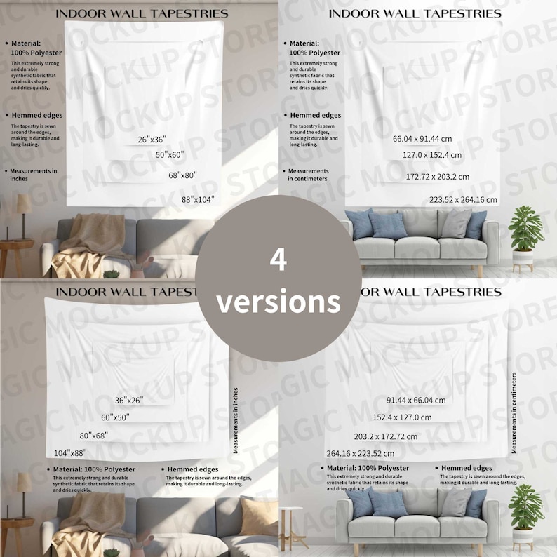 Wall Tapestries Size Chart Mockup, Tapestry Mockup Size Chart ...