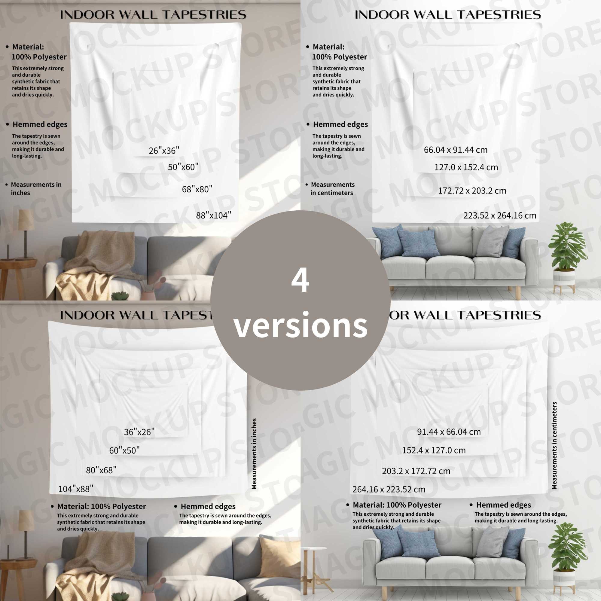 Wall Tapestries Size Chart Mockup, Tapestry Mockup Size Chart ...