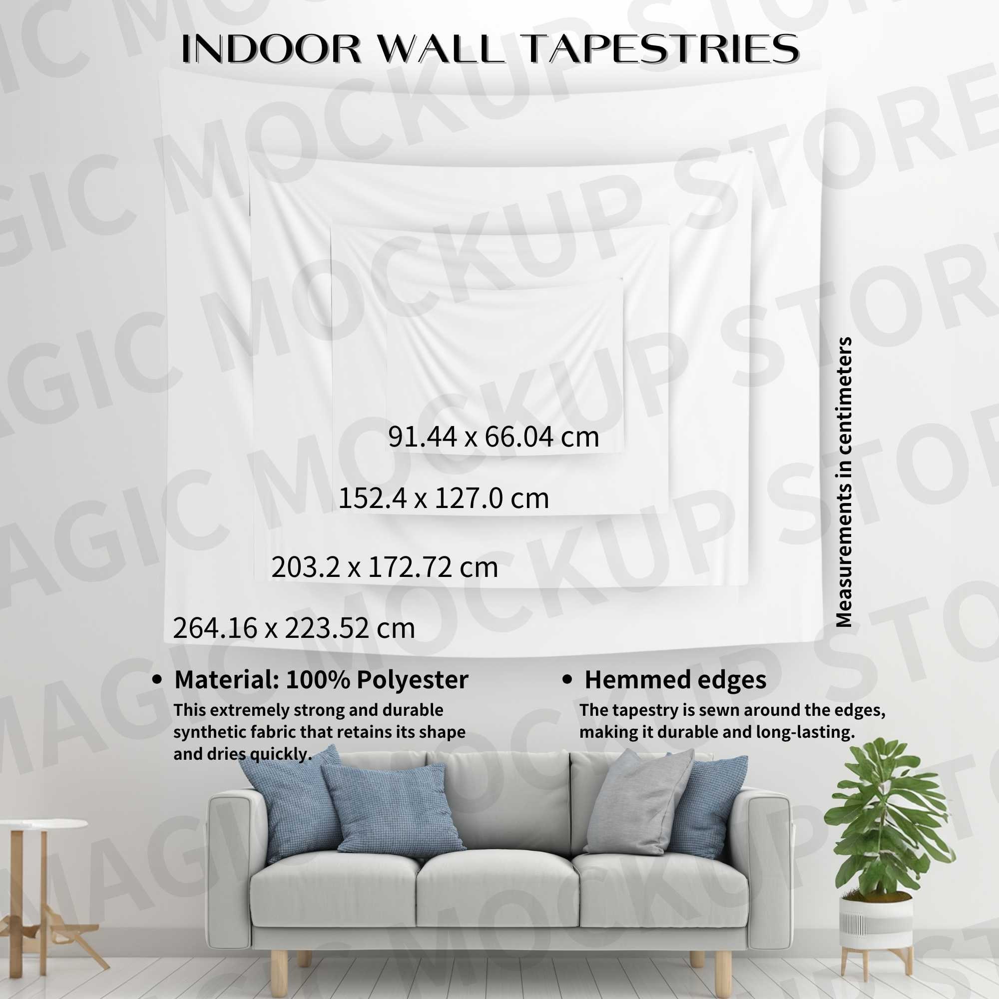 Wall Tapestries Size Chart Mockup, Tapestry Mockup Size Chart ...