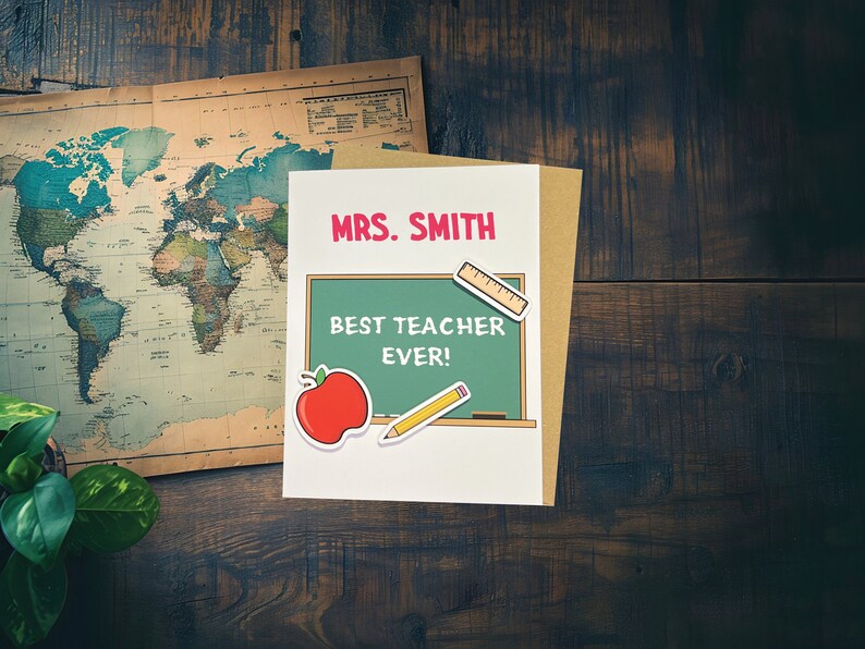 3D Best Teacher Ever Card, Personalized Educator Card, Customizable ...