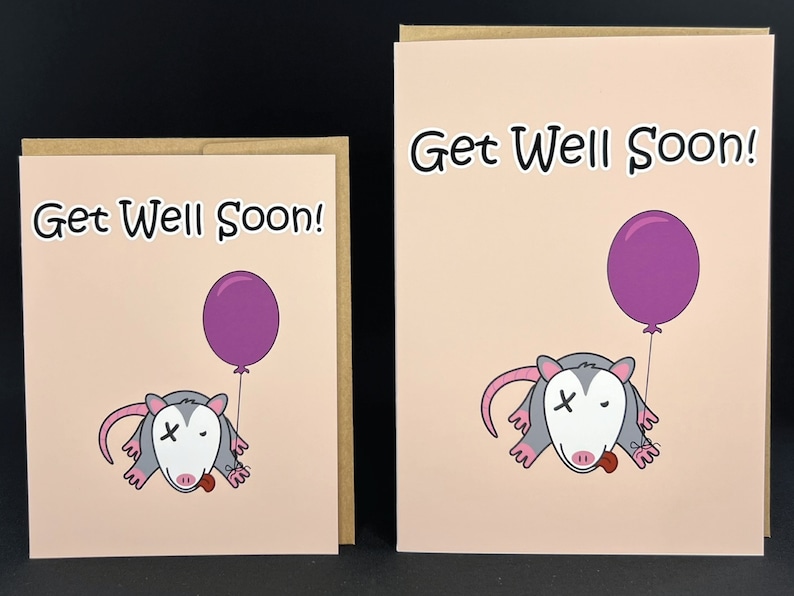 Silly Get Well Soon Card, Opossum With Balloon Card, Cute Opossum ...