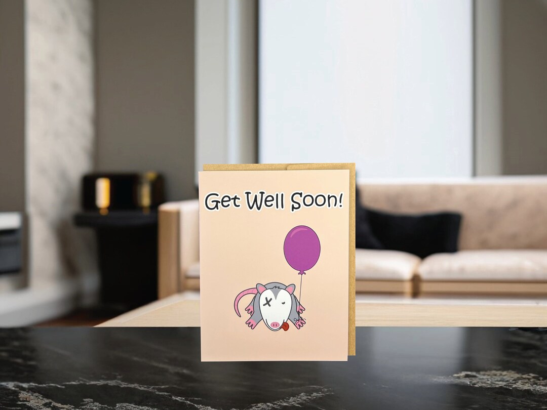 Silly Get Well Soon Card, Opossum With Balloon Card, Cute Opossum ...