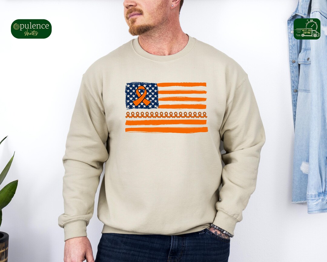 Leukemia USA Flag Shirt, Leukemia Cancer Awareness Sweatshirt, Orange ...