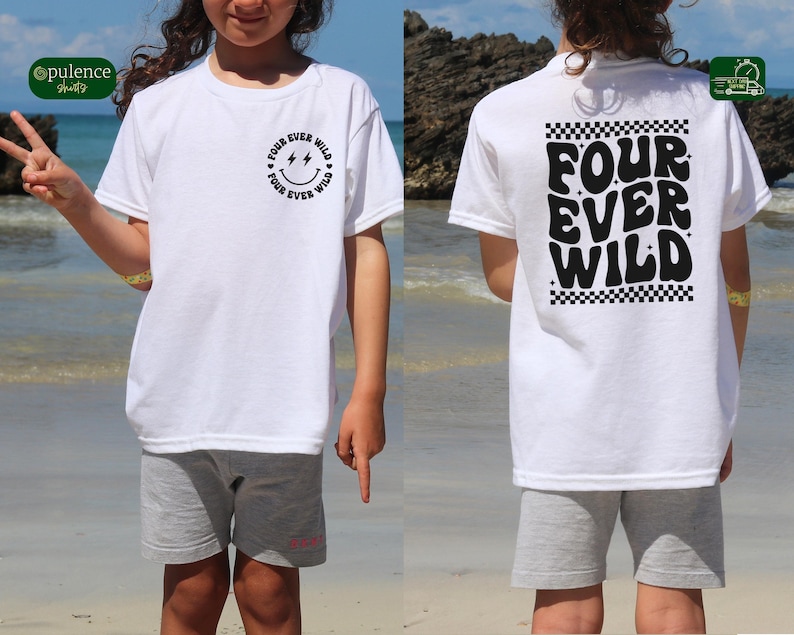 Four Ever Wild 4th Birthday Shirt, Fun Party Tee Gift for Kids ...