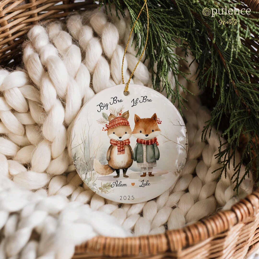 Personalized Big Bro Lil Bro Christmas Ornament, Custom Fox Sibling ...