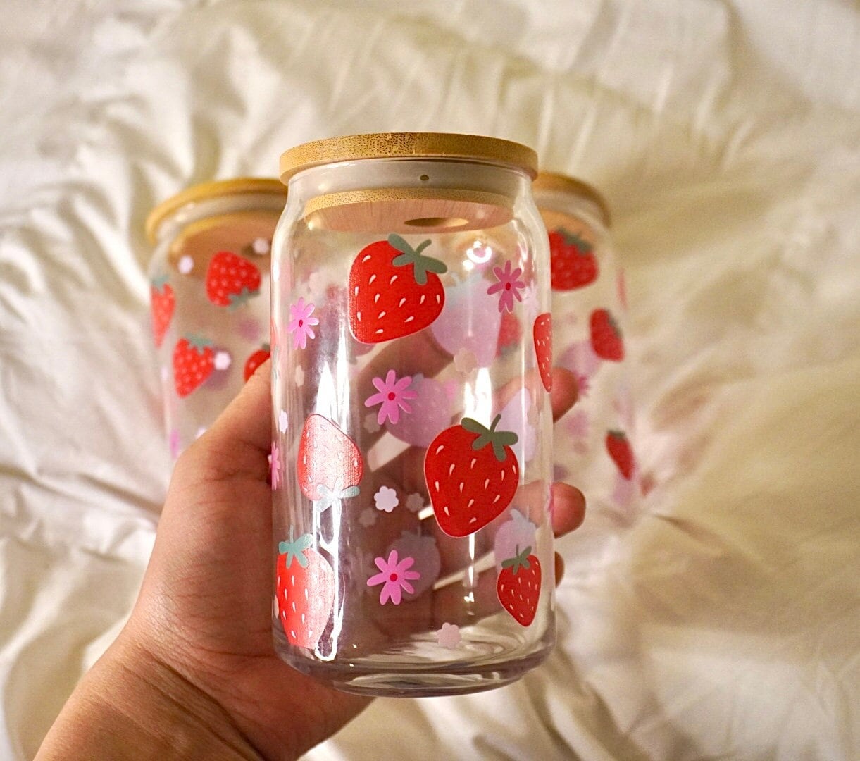 Spring Glass Iced Coffee Cup With Lid and Straw - 16oz Mason Jar Style ...