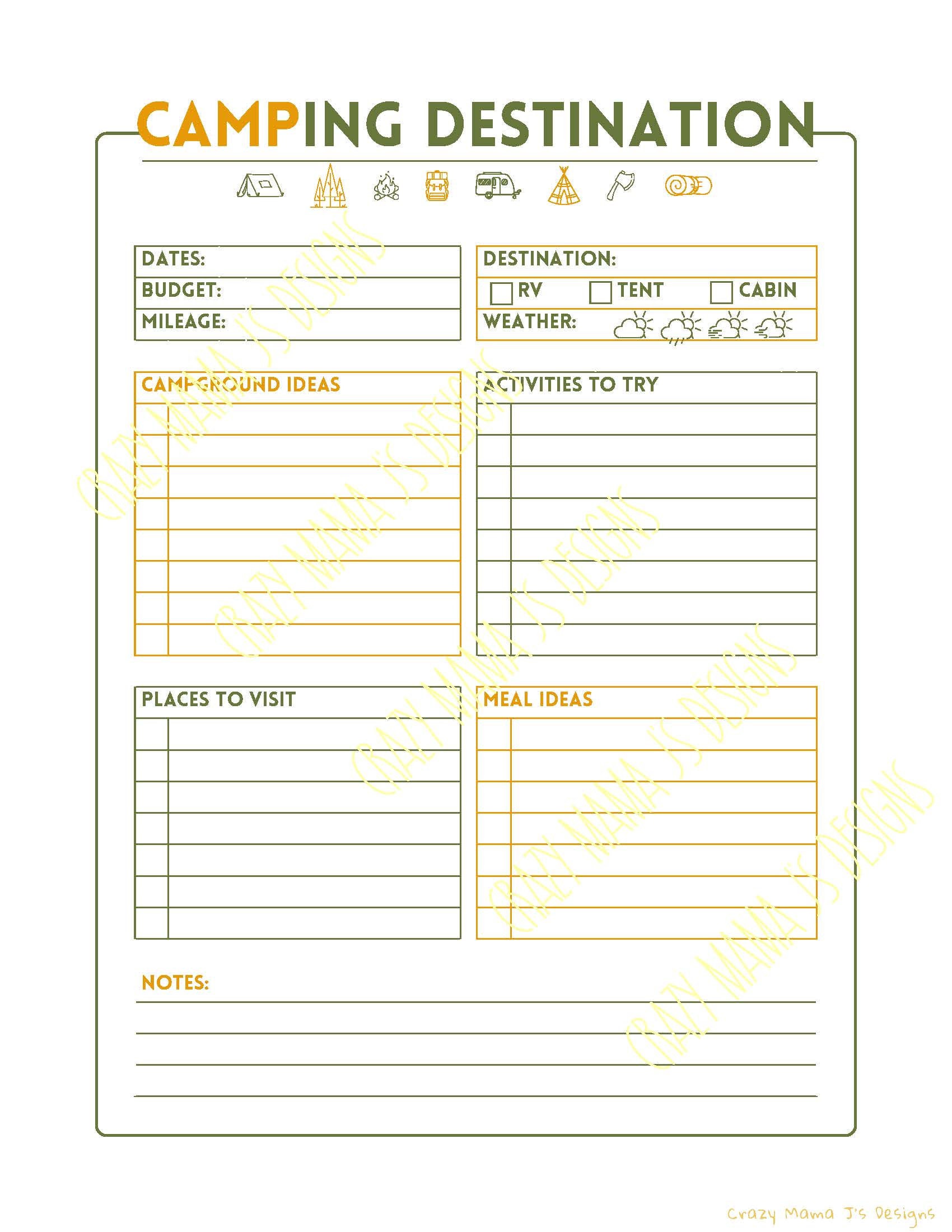 Camping Planner/list-printable or Digital Use - Etsy