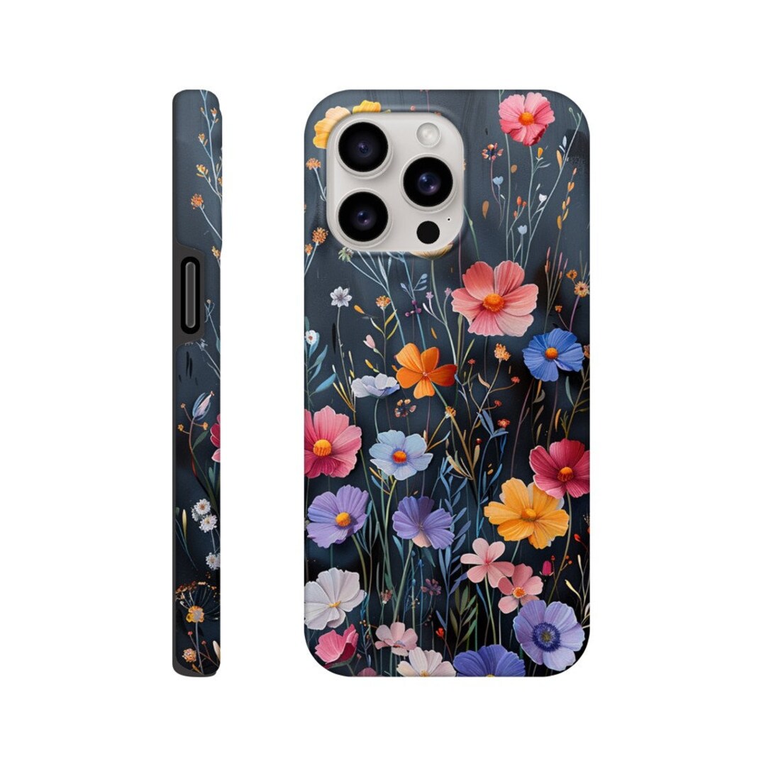 Tough Case, Pastel Wild Flowers Black, iPhone Models, Samsung Galaxy ...