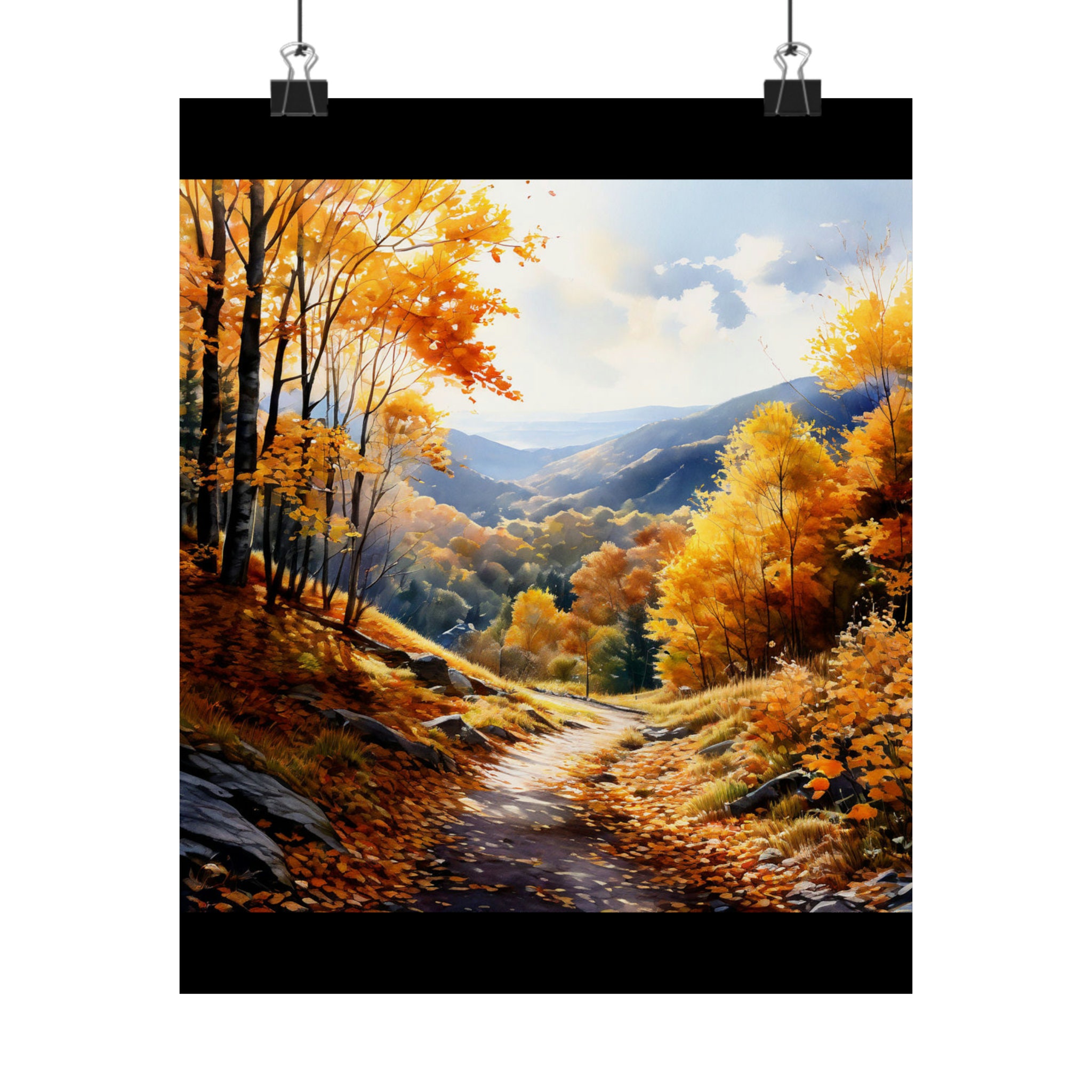 Autumn Forest Path Watercolor Painting matte Vertical Posters - Etsy