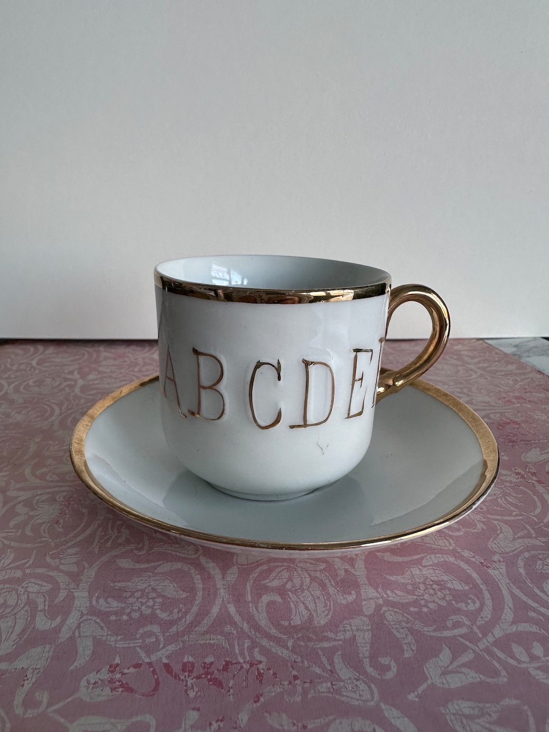 Antique Porcelain White and Gold Alphabet Tea Cup and Saucer- Germany ...