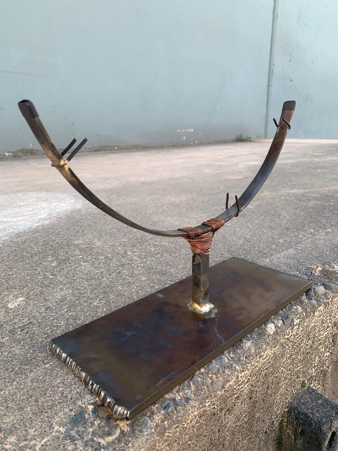 Glass Display Stand, 12 Round Fused Glass Stand, Handmade Steel, Bronze ...