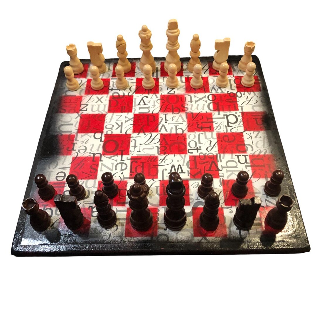 Scrapbook Chess Set - Red Letters - Etsy