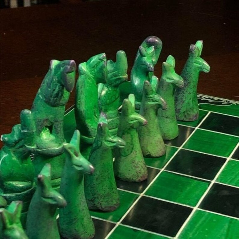 African Vintage Chess Set Green Chess Board - Etsy