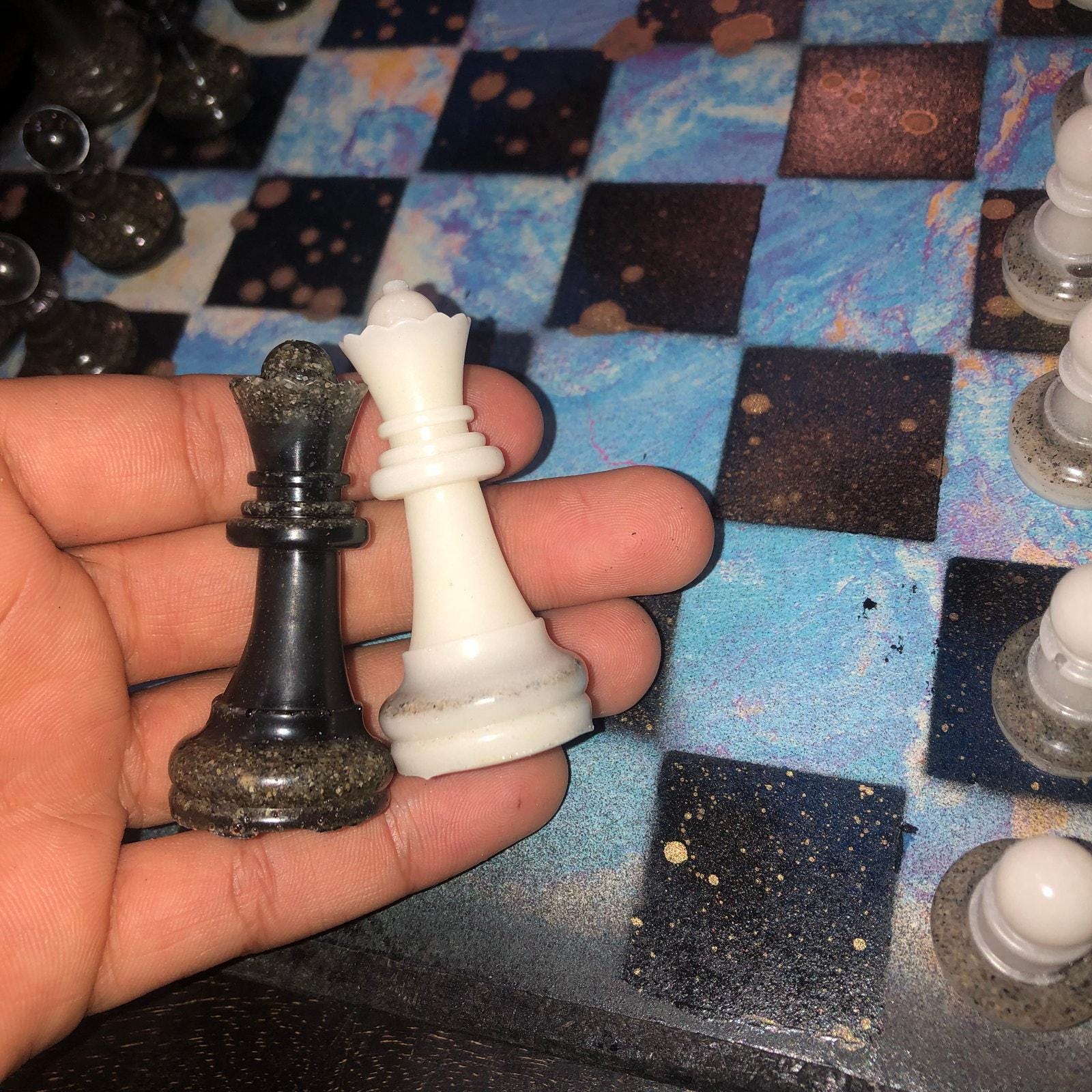 Scrapbook Chess Set Blue Crystal Gold resin Pieces - Etsy