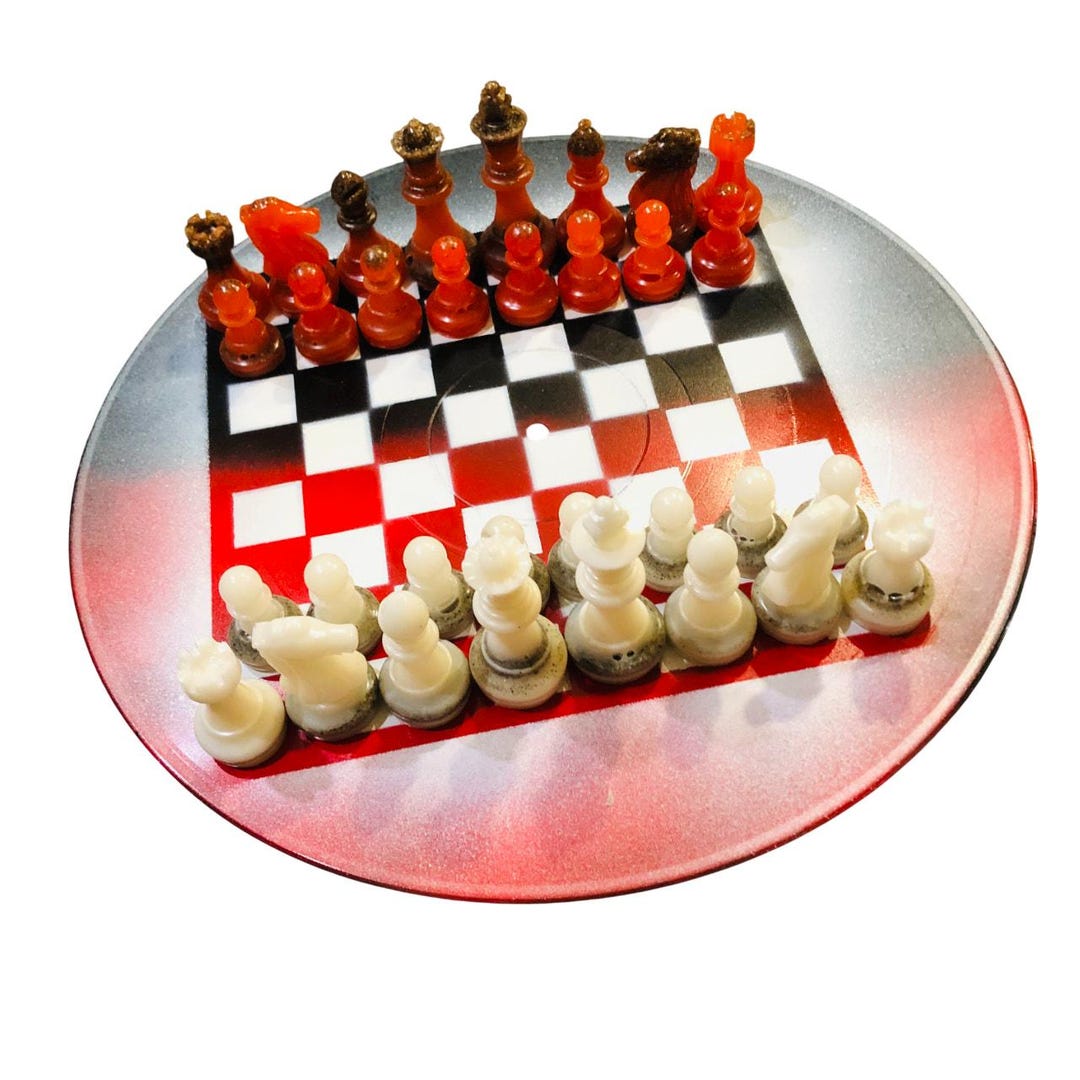 Vinyl Chess Set - Black Red & Black (resin Pieces) - Etsy