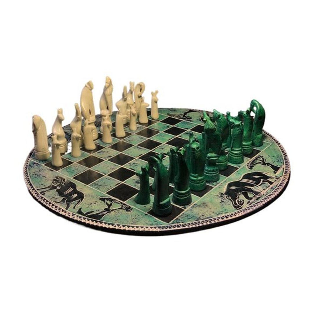 African Vintage Chess Set - Aquatic Green Chess Board - Etsy