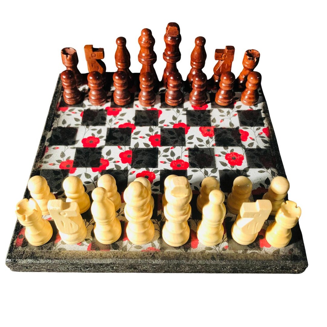 Scrapbook Chess Set - Red Rose - Etsy