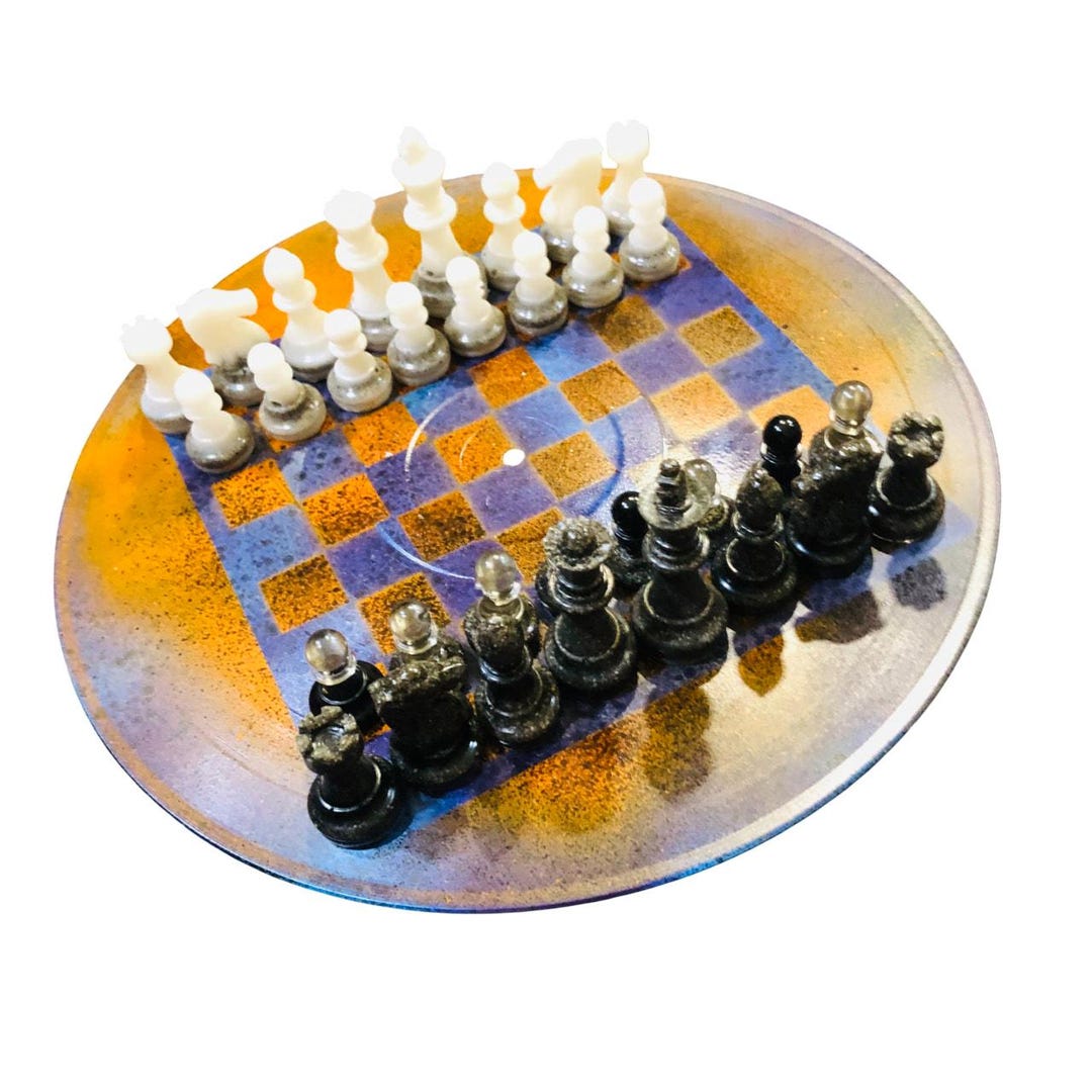 Vinyl Chess Set - Rustic Orange Blue (resin Pieces) - Etsy
