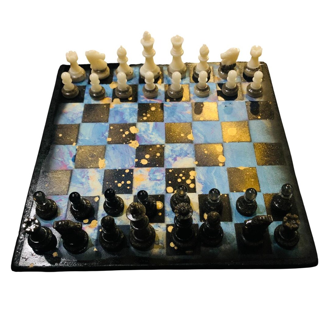 Scrapbook Chess Set - Blue Crystal Gold (resin Pieces) - Etsy