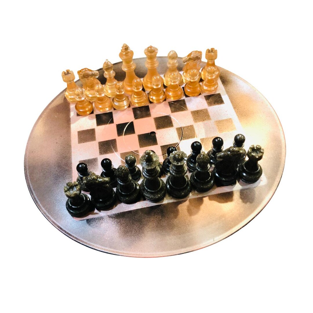 Vinyl Chess Set -golden Brown (resin Pieces) - Etsy