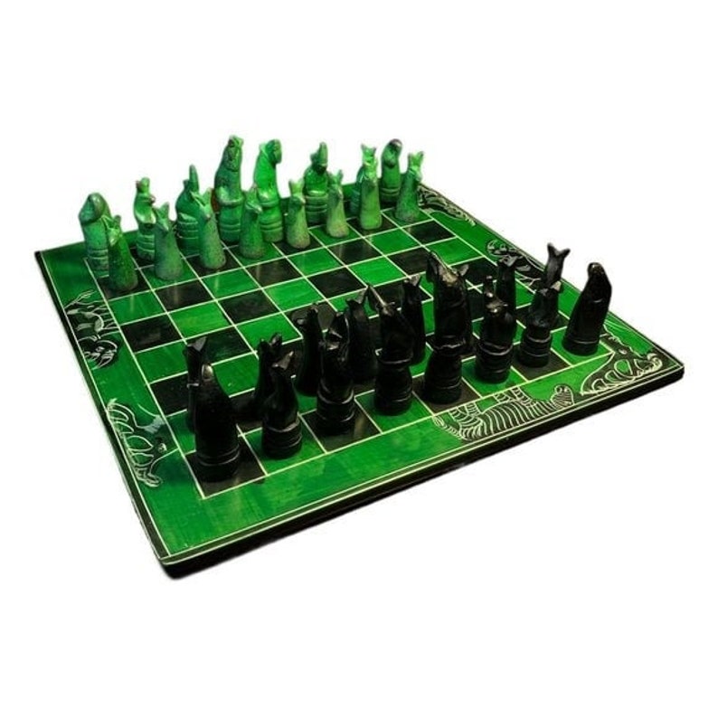 African Vintage Chess Set Green Chess Board - Etsy