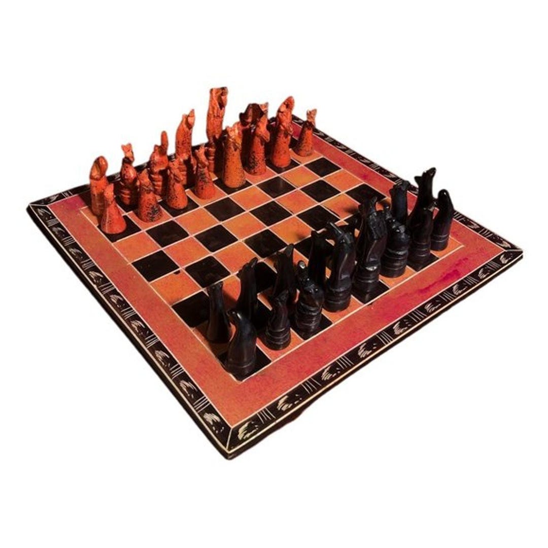 African Vintage Chess Set - Fancy Kenyan Chess Board - Etsy