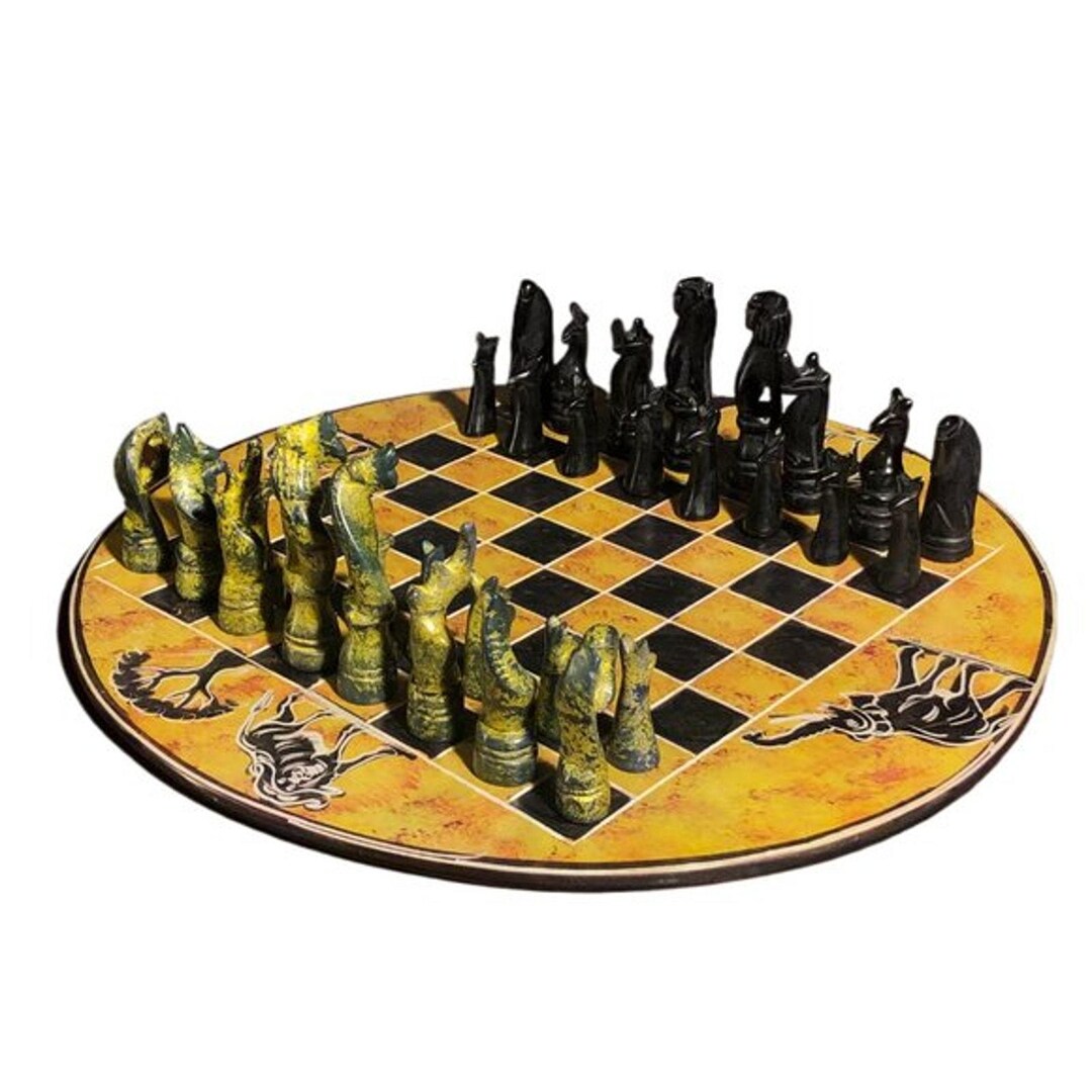 African Vintage Chess Set - Yellow Chess Board - Etsy