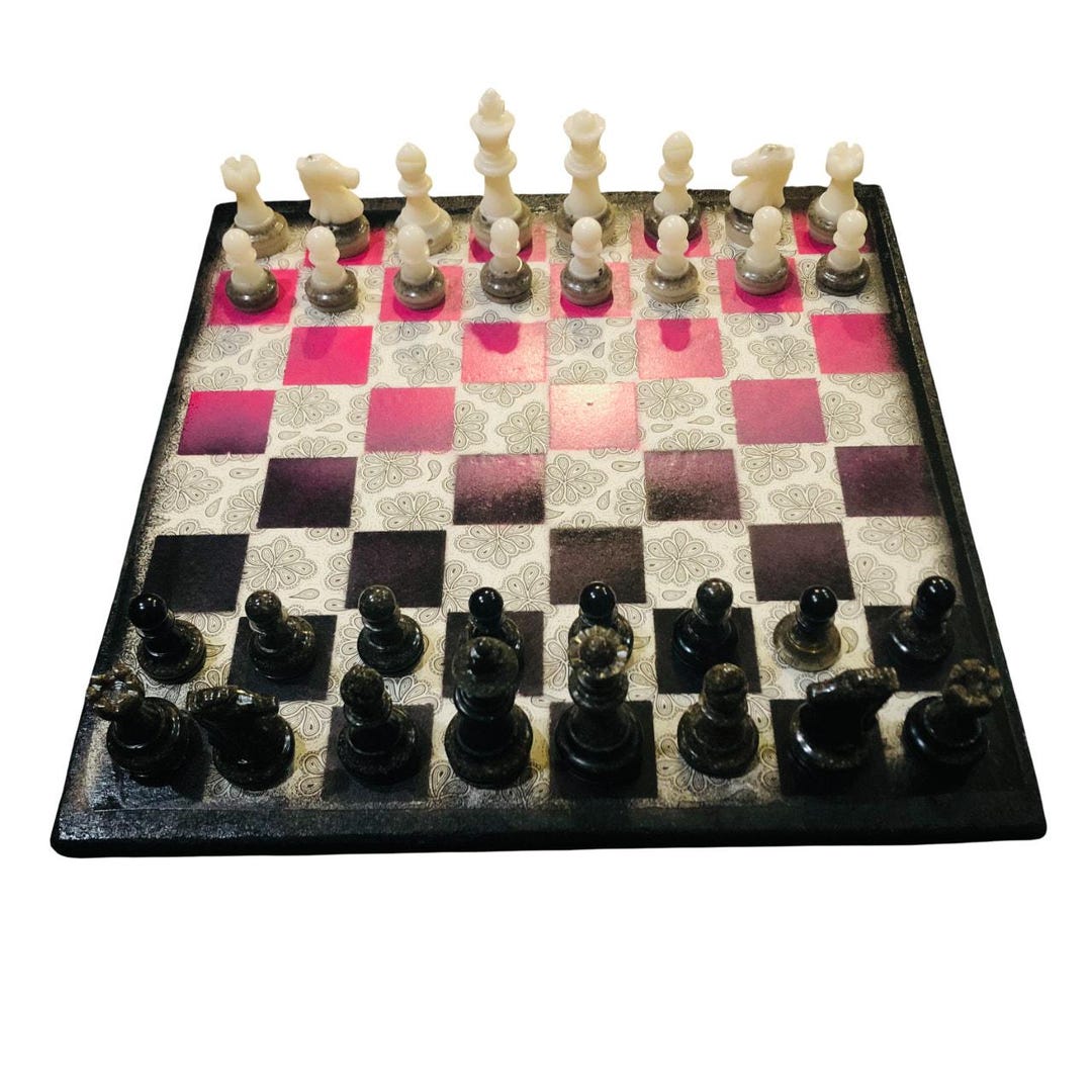 Scrapbook Chess Set - Pink & Black (resin Pieces) - Etsy