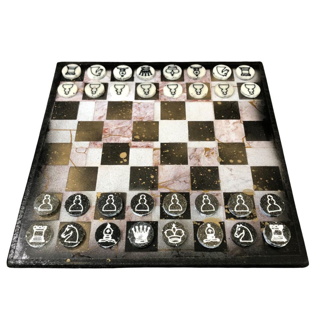 Scrapbook Chess Set - Marble Gold - Etsy