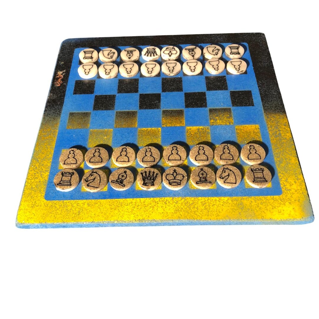 Chess Set Blue Yellow Classic Edition - Etsy