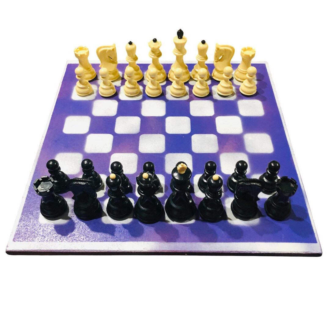 Large Painted Chess Set - Purple & White - Etsy