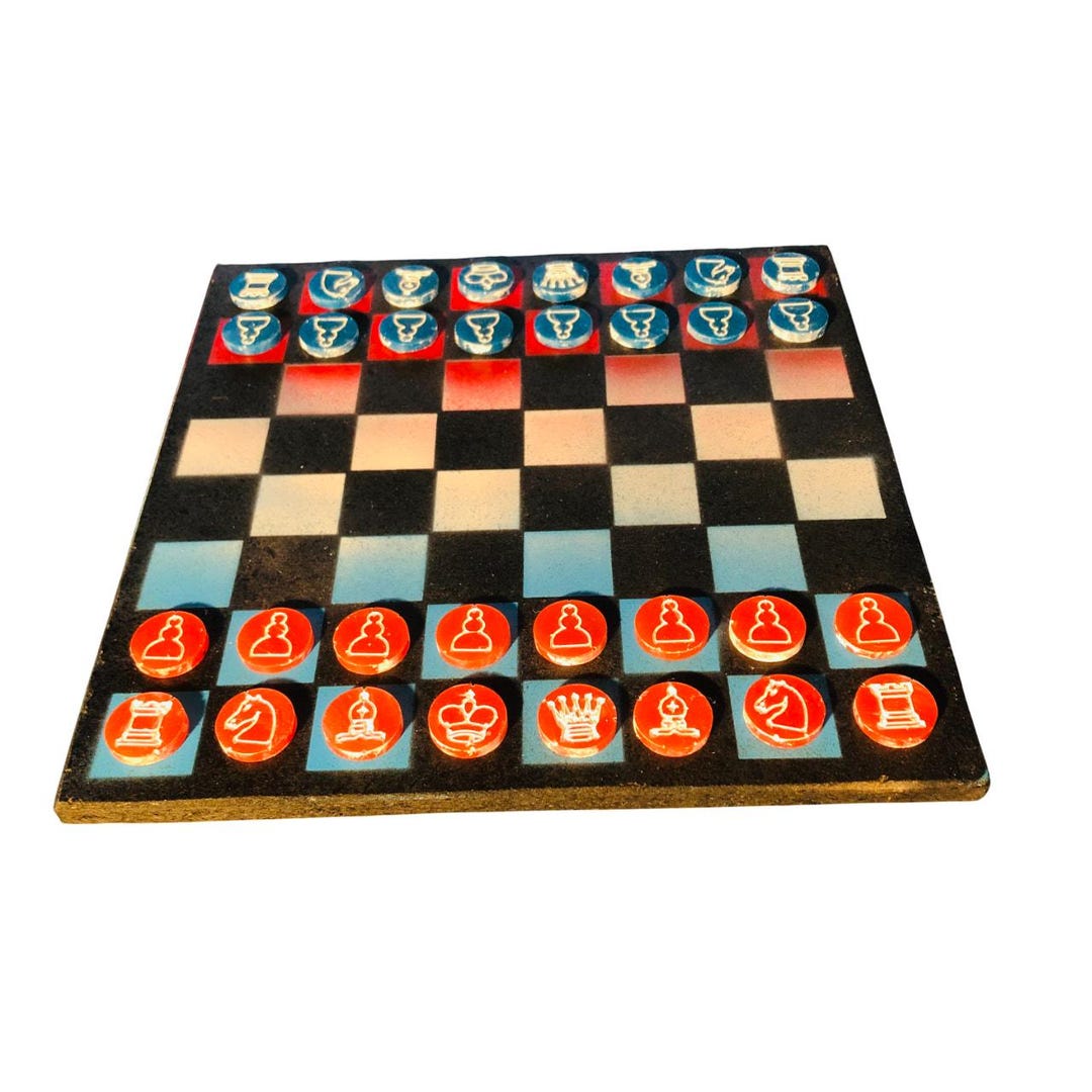 Chess Set Red White & Blue resin Pieces - Etsy