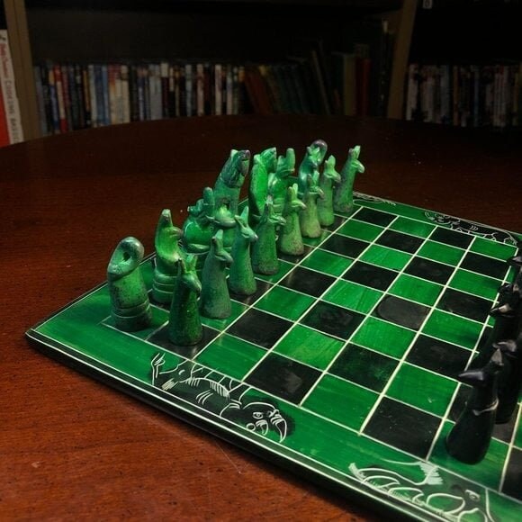 African Vintage Chess Set Green Chess Board - Etsy