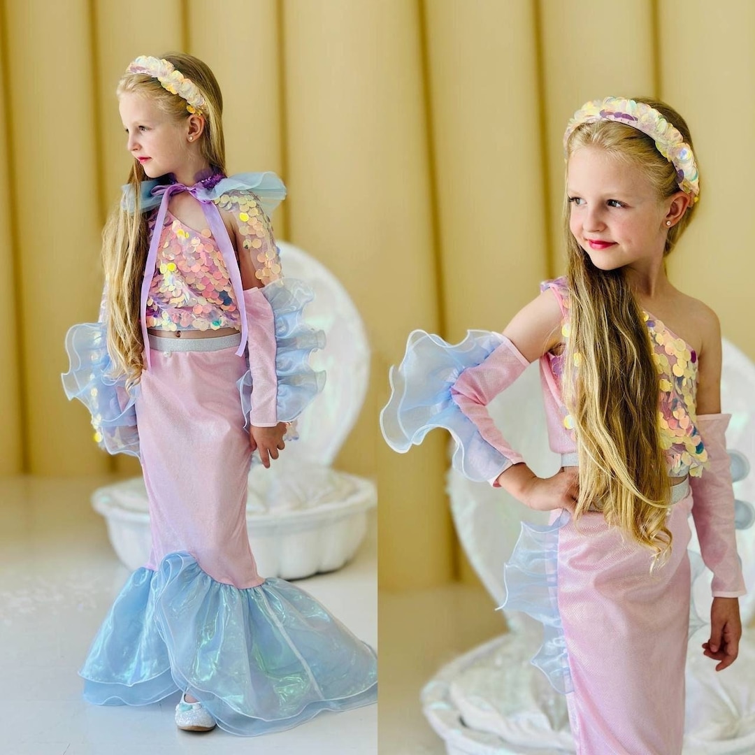 Little Girls Mermaid Costume Set - Top, Skirt, and Cape, Toddlers Party ...