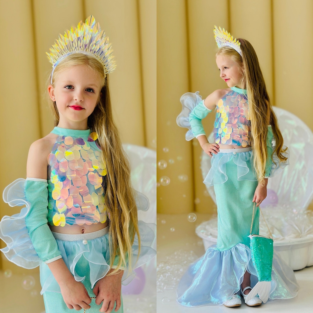Mermaid Costume for Girls, Sequin Top, Skirt, and Tiara, Perfect for ...