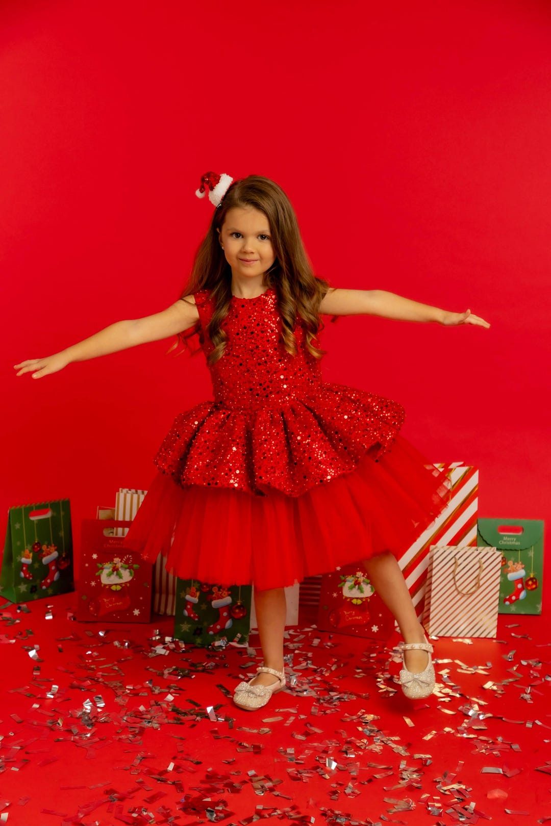 Sparkling Red Party Dress for Girls, Sequin Toddler Formal Gown ...